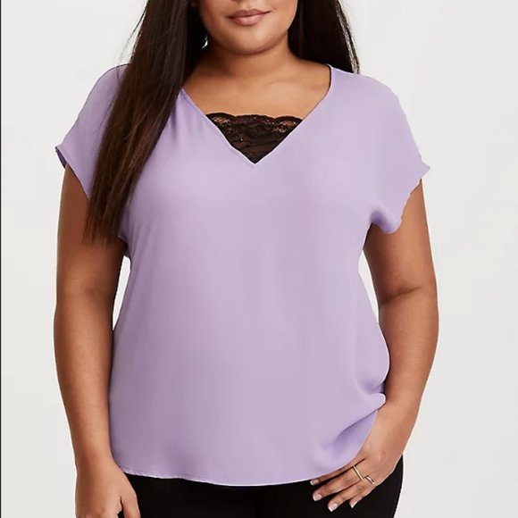 torrid | Tops | Torrid Georgette Lace Inset Blouse Top Purple | Poshmark